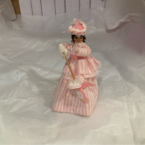 Hand Crafted | Accents | Victorian Era Dressed Pink Striped Peg Doll W ...